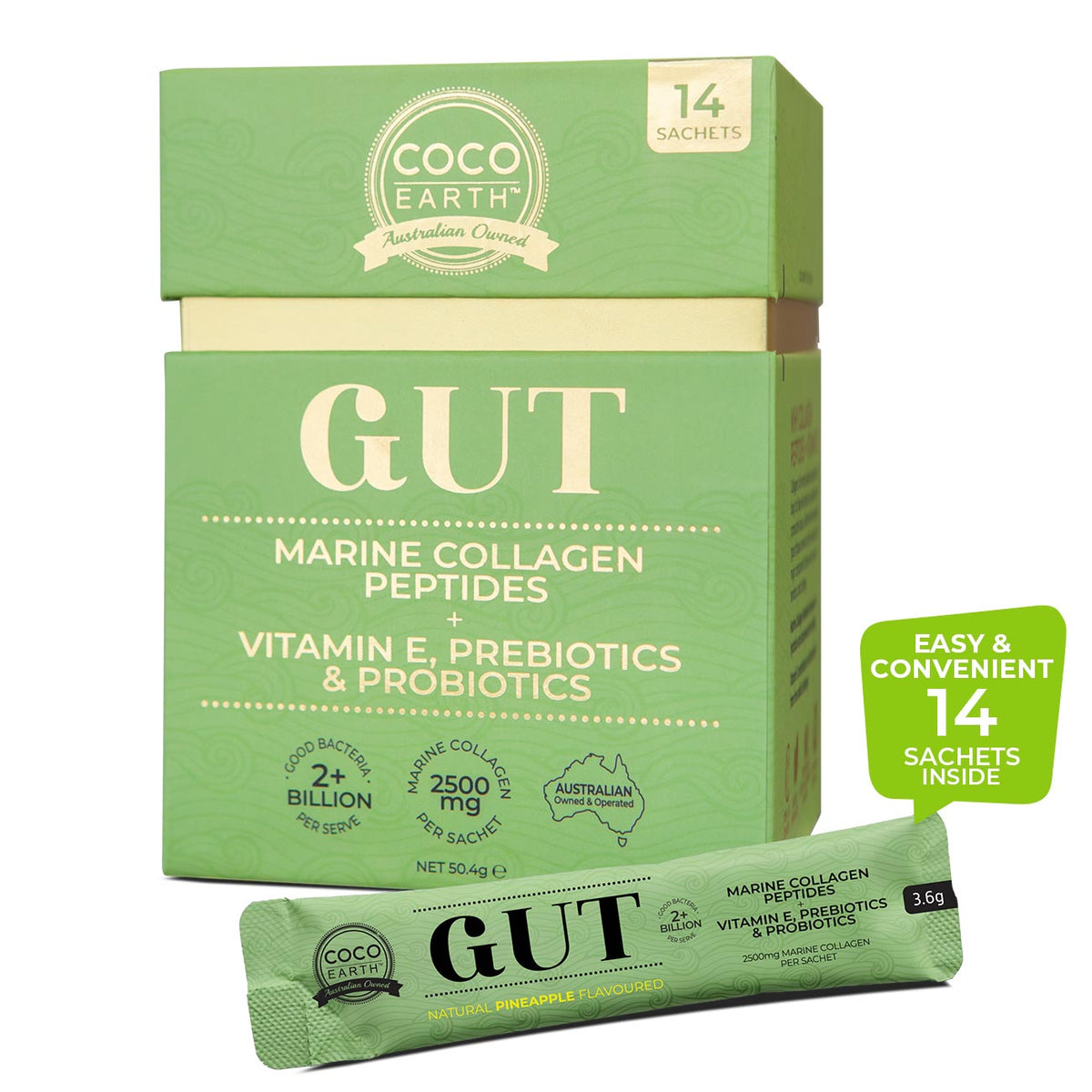 Coco Earth M/Collagen + Gut Health Sachet 3.6 x 14 Sachets