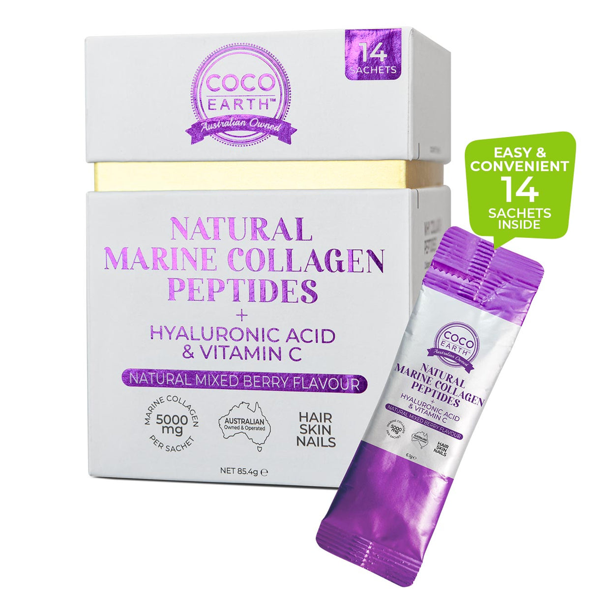 Coco Earth Marine Collagen Mixed Berry Sachet 3.6g x 14 Sachets